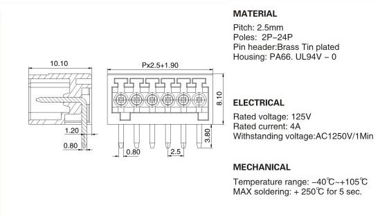 2.50mm Pitch Screwless Spring Crimping Pluggable PCB Terminal Blocks