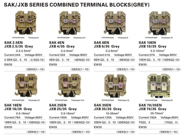 SAK-2.5EN / JXB-2.5/35 DIN Rail Screw Clamp Terminal Blocks 800V 24A
