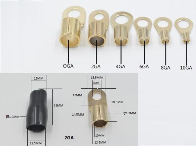 Audio Crimp Ring Terminal Gold Plated 0GA/ 2GA /4GA /6GA /8GA / 10GA