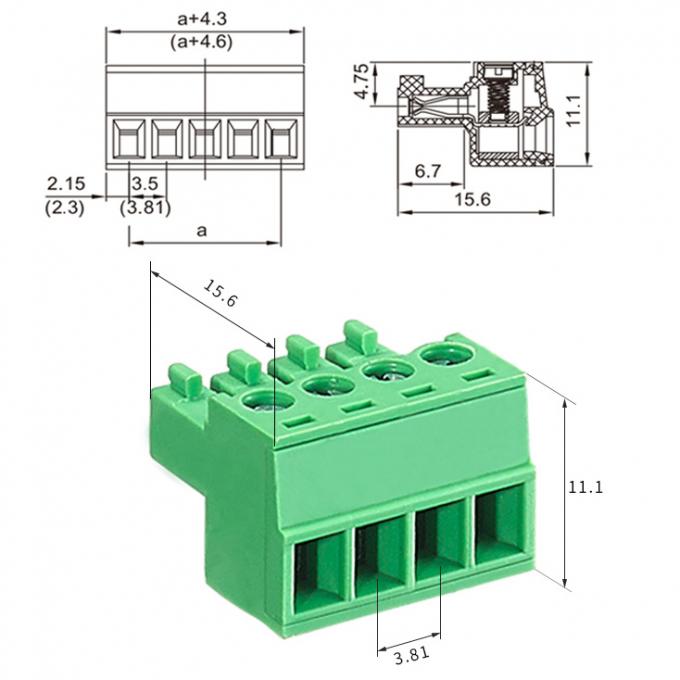 3.81mm Pitch PCB Plug-in Screw Terminal Blocks Plug + Right Angle Pin ...
