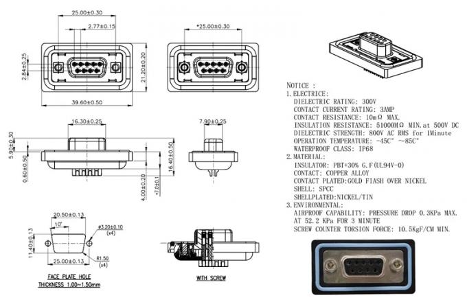 Waterproof DB9 Connector D Sub 9 Pin to Screw Terminal Blocks RS 232 ...
