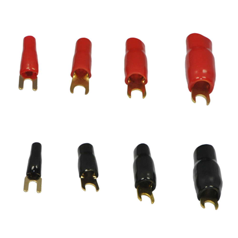 Audio Crimp Spade Terminal Gold Plated 0GA/ 2GA /4GA /6GA /8GA / 10GA
