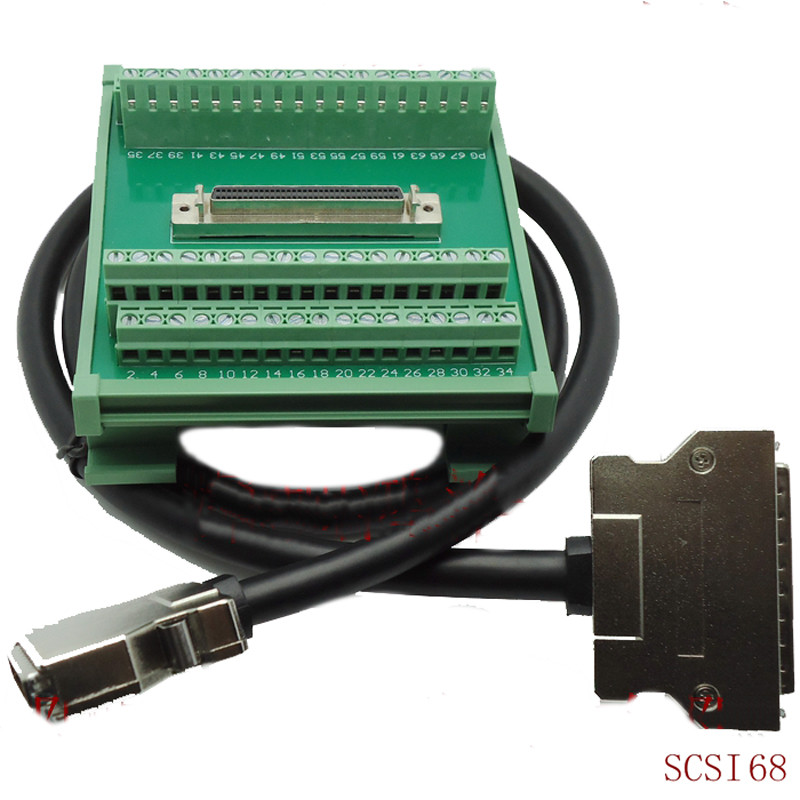 SCSI 68 Pin Connector DIN Rail Mounting Terminal Blocks Adapter with 1 ...