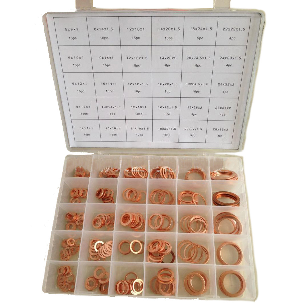 286pcs 30 Sizes Metric Copper Flat Ring Washer Gaskets Assortment Set ...